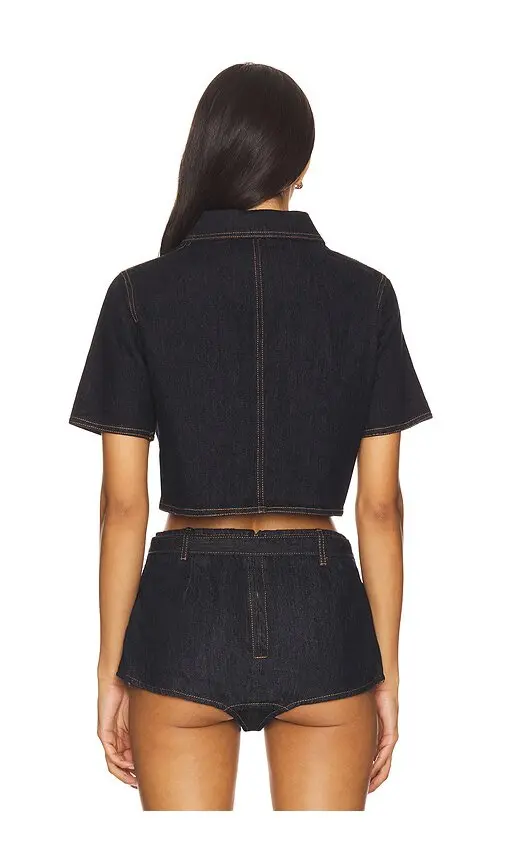 Lioness Halston Denim Cropped Shirt - Blue