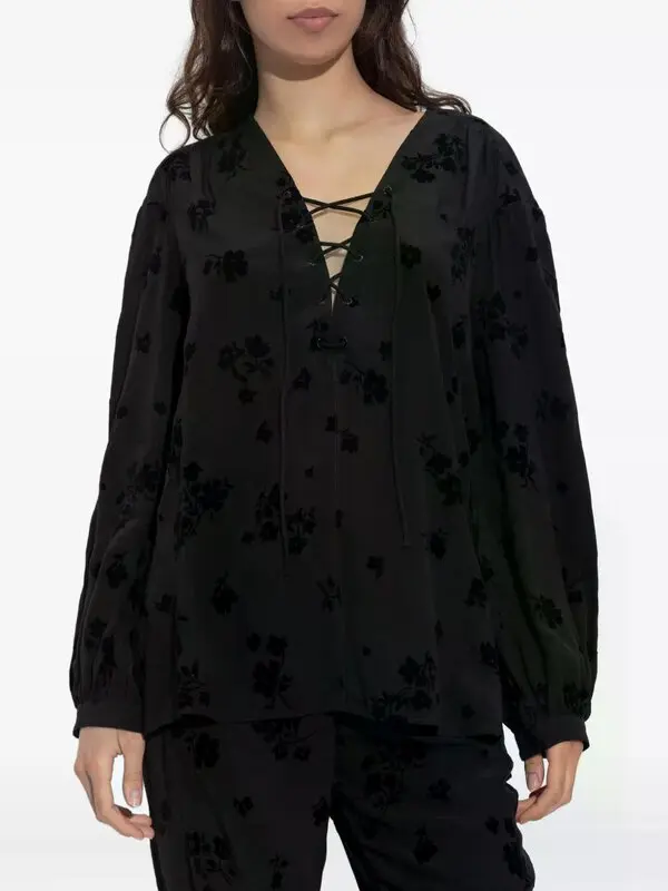 Zadig&Voltaire Floral Lace-up V-neck Blouse - Black