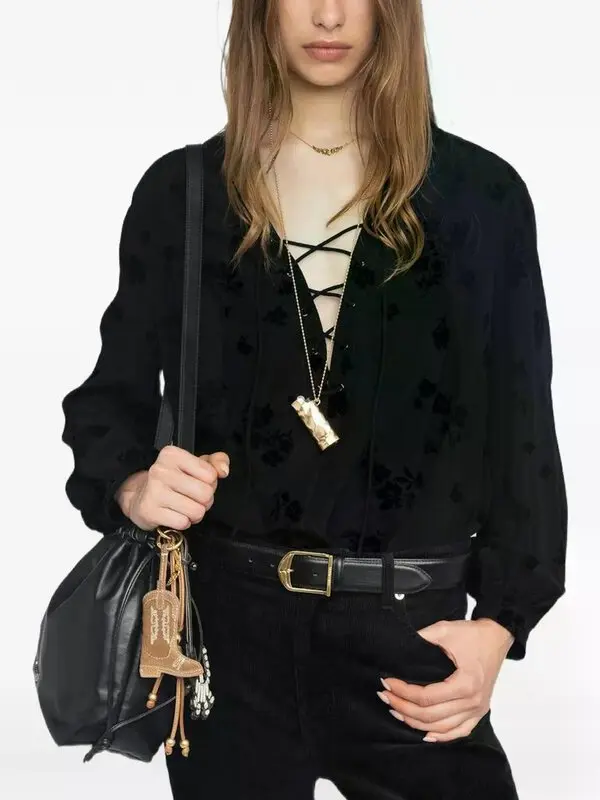 Zadig&Voltaire Floral Lace-up V-neck Blouse - Black