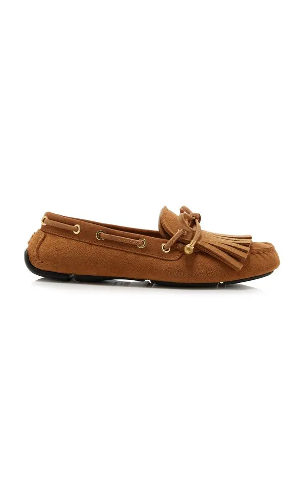 JIMMY CHOO Manon Suede Loafers With Fringe Detailing - Tan