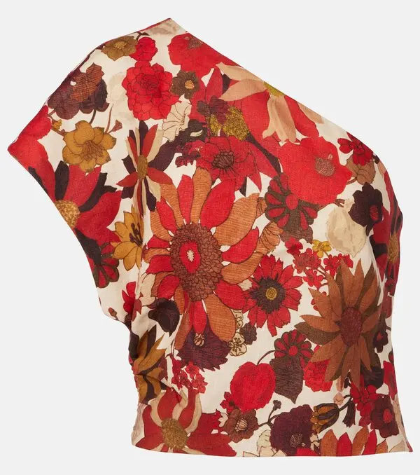 SIR. Floral Asymmetric Linen Top
