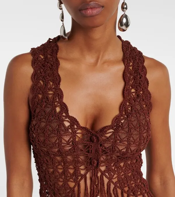 Anna Kosturova Crochet Fringed Cotton Crop Top