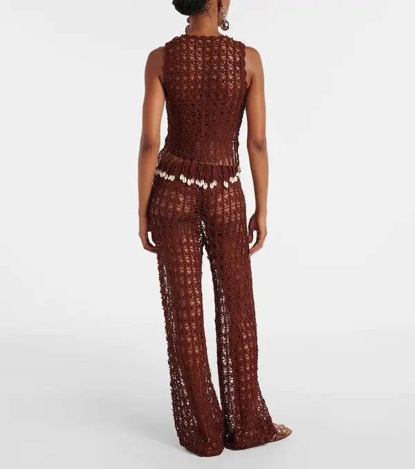 Anna Kosturova Crochet Fringed Cotton Crop Top