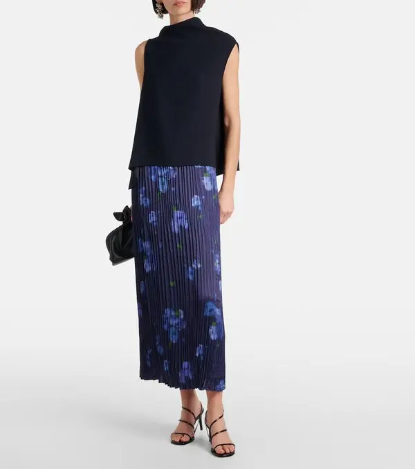 Vince Poppy Blur Plissé Midi Skirt