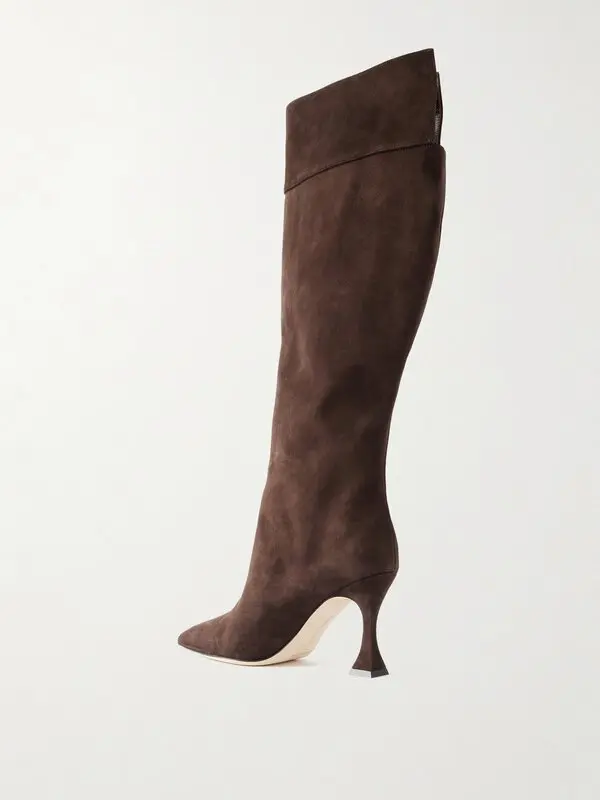 Manolo Blahnik Miralonepla 90 Suede Knee Boots - Brown