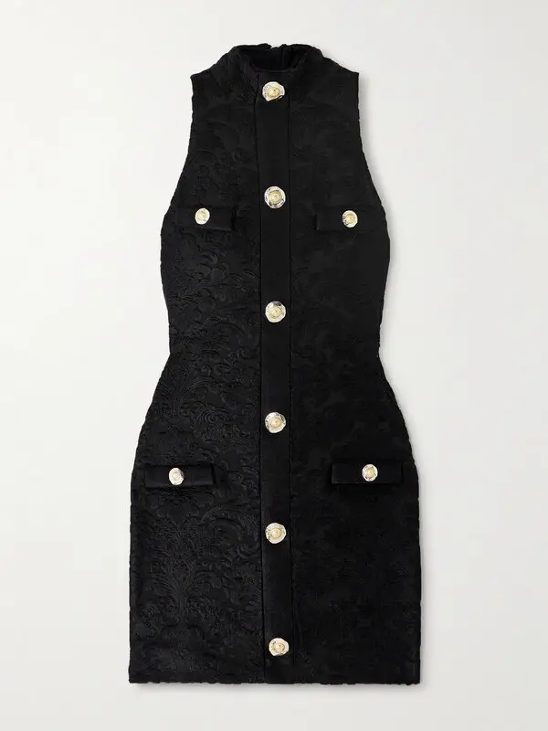 Balmain Embellished Jacquard-knit Mini Dress - Black