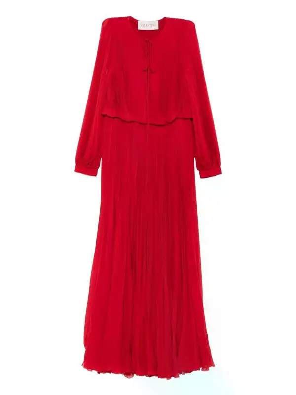 Valentino Garavani Pleated Long-sleeve Maxi Dress - Red