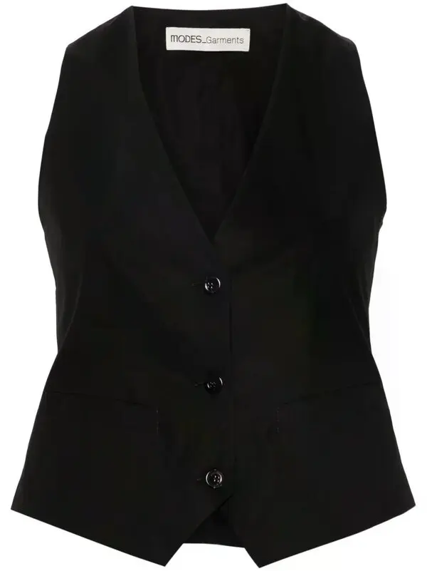 MODES V-neck Poplin Gilet - Black
