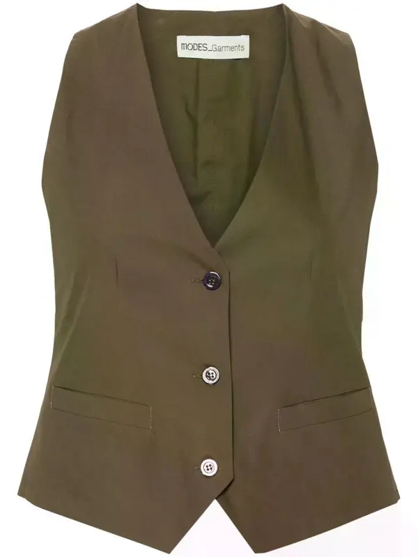 MODES V-neck Cotton Waistcoat - Green