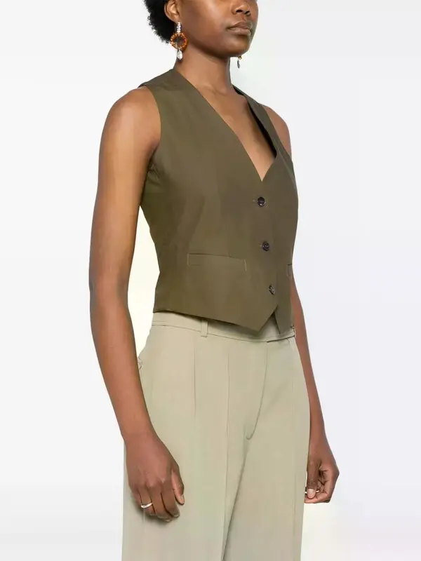 MODES V-neck Cotton Waistcoat - Green