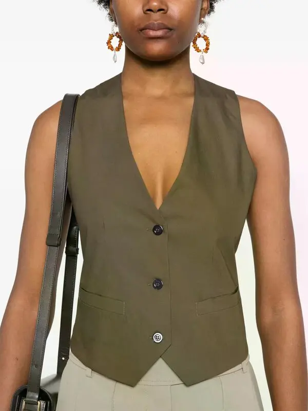 MODES V-neck Cotton Waistcoat - Green