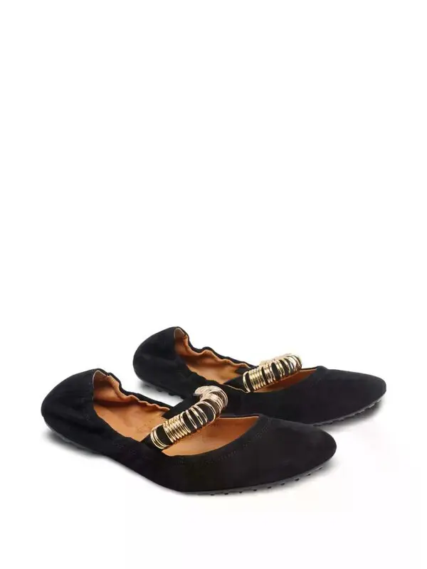 TOD'S Suede Ballet Flats With Ring Detail - Black