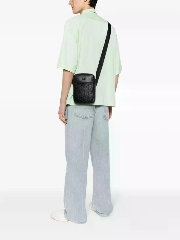 Lacoste Embossed-monogram Panelled Messenger Bag - Black