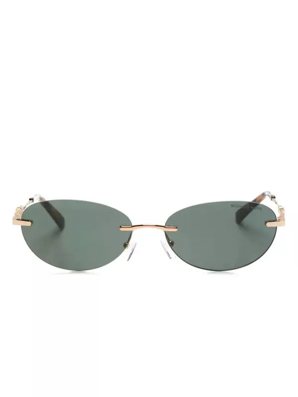 Michael Kors Tone Chain Link Trim Rimless Oval Sunglasses - Gold
