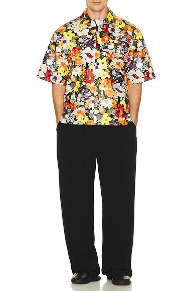 Bottega Veneta Floral Printed Leather Short Sleeve Shirt