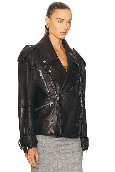 Attico Leather Bomber Jacket - Black