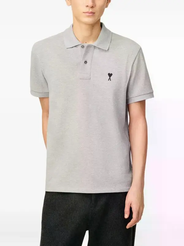AMI Paris De Coeur Cotton Polo Shirt - Grey