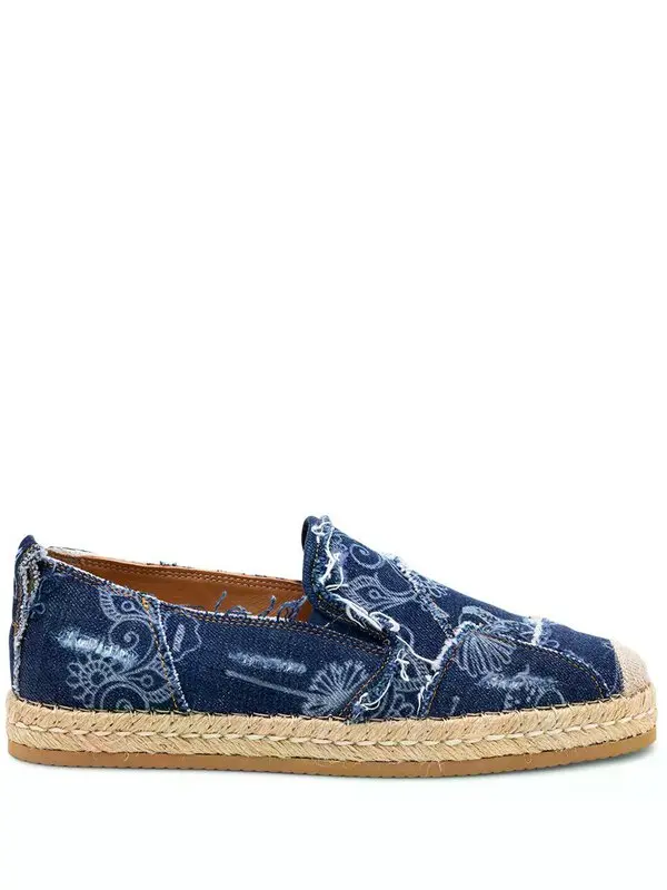 Hogan Denim Floral Print Espadrilles