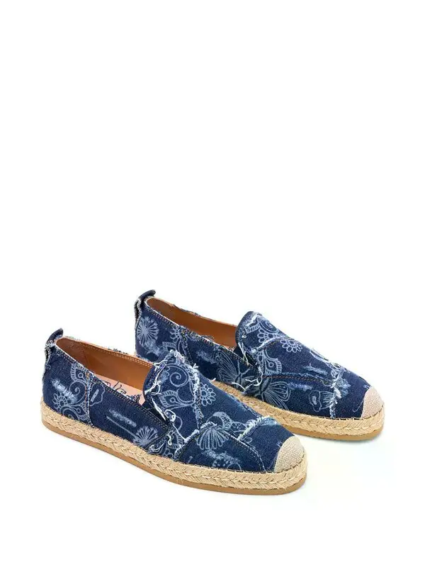 Hogan Denim Floral Print Espadrilles