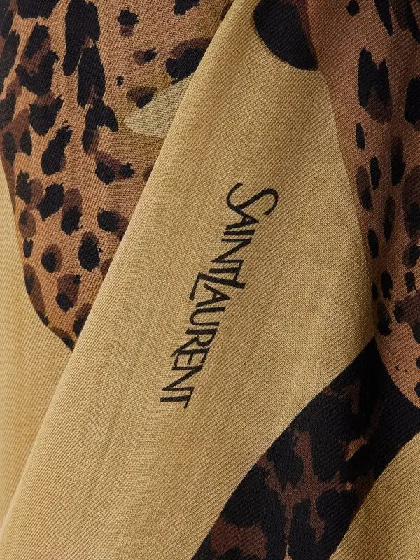 Saint Laurent Frayed Printed Wool-twill Scarf