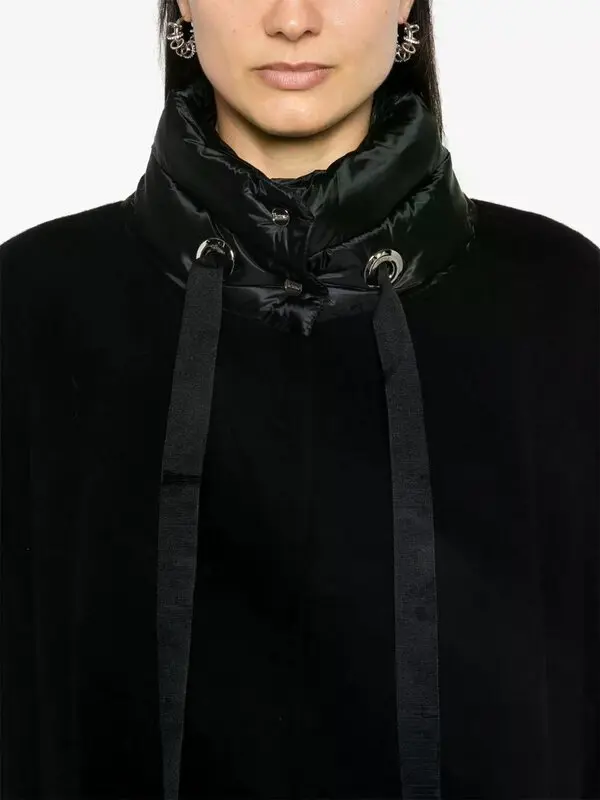 Herno Virgin Wool-cashmere Blend Resort Cape With Down Feather Filling And Fringe Detailing - Black