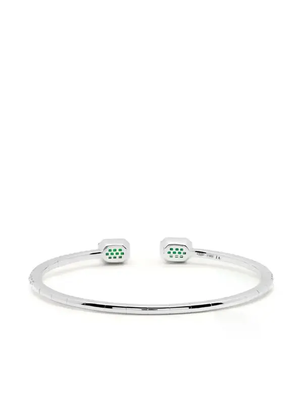 JEWELS AFICIONADO 18kt White Gold Diamond And Emerald Cuff Bracelet - Silver