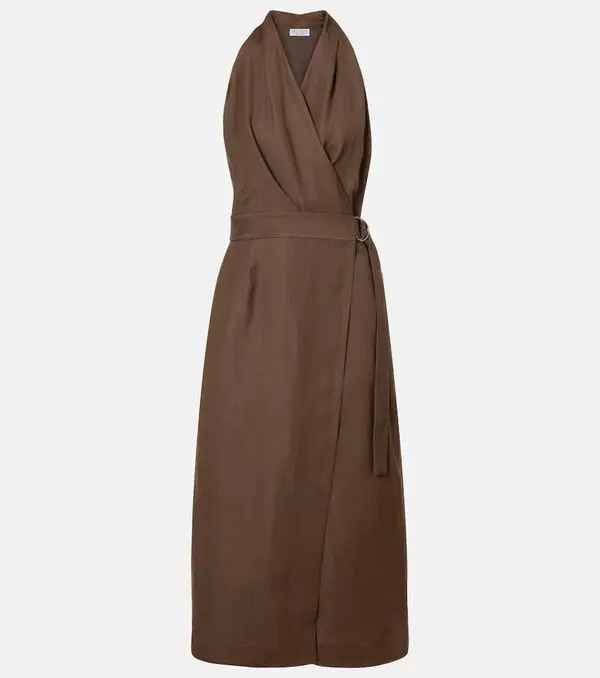 Brunello Cucinelli Twill Wrap Dress - Brown