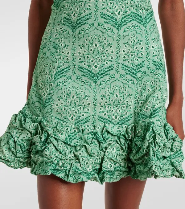 Agua Bendita Jardin Ruffled Cotton-blend Poplin Mini Dress - Green