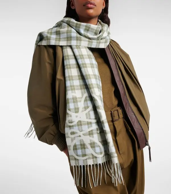 Loewe Anagram Checked Silk And Cashmere Scarf