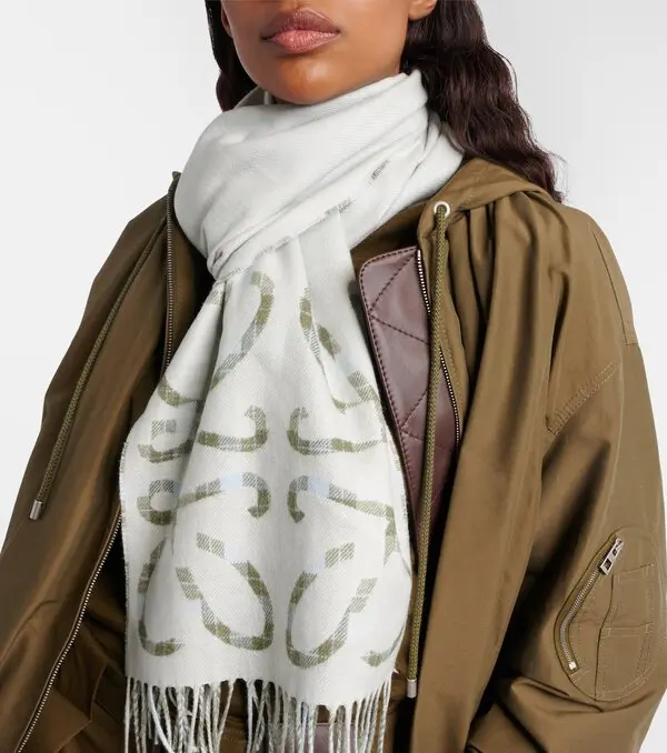 Loewe Anagram Checked Silk And Cashmere Scarf