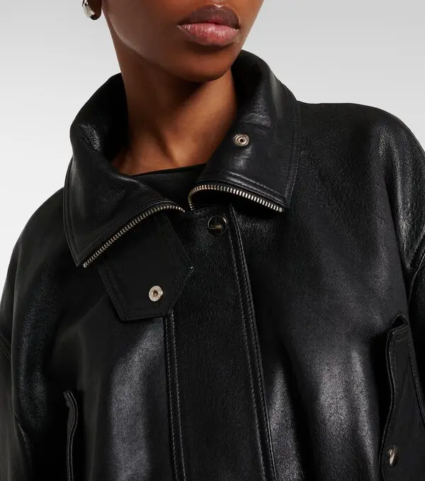 Nour Hammour Briar Leather Bomber Jacket - Black