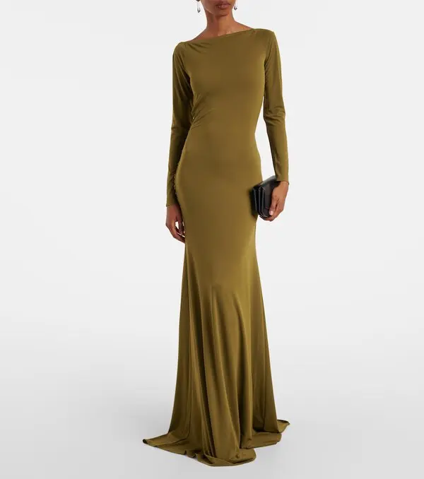 Alex Perry Draped Open-back Crepe Jersey Gown - Green