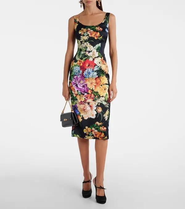 Dolce & Gabbana Floral Satin Midi Dress