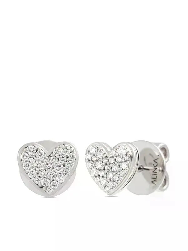 ALINKA 18kt White Gold Caviar Heart Diamond Stud Earrings - Silver