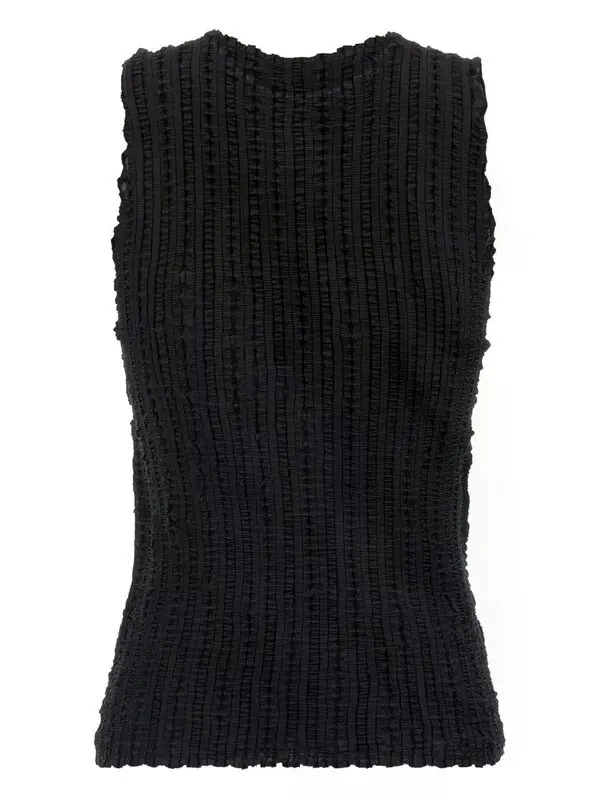 Issey Miyake Sleeveless Round Neck Top With Pleated Detailing - Black