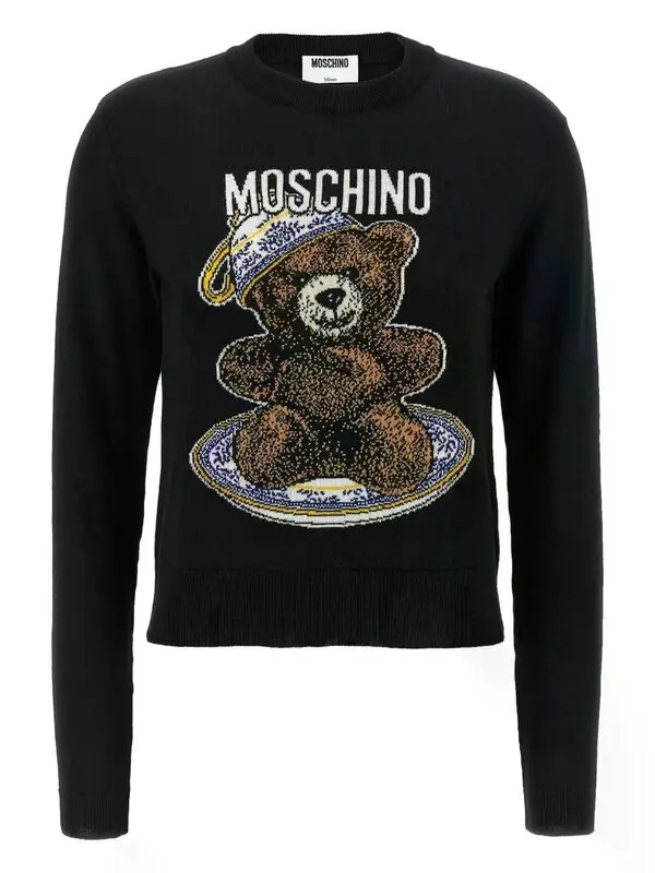 Moschino Teddy Bear Intarsia Crew Neck Sweater - Black