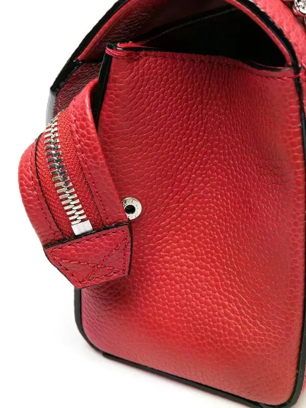 LANCEL Leather Flap Bag With Chain Strap - Red