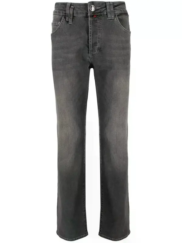 BILLIONAIRE Logo Embroidered Straight Leg Jeans - Grey