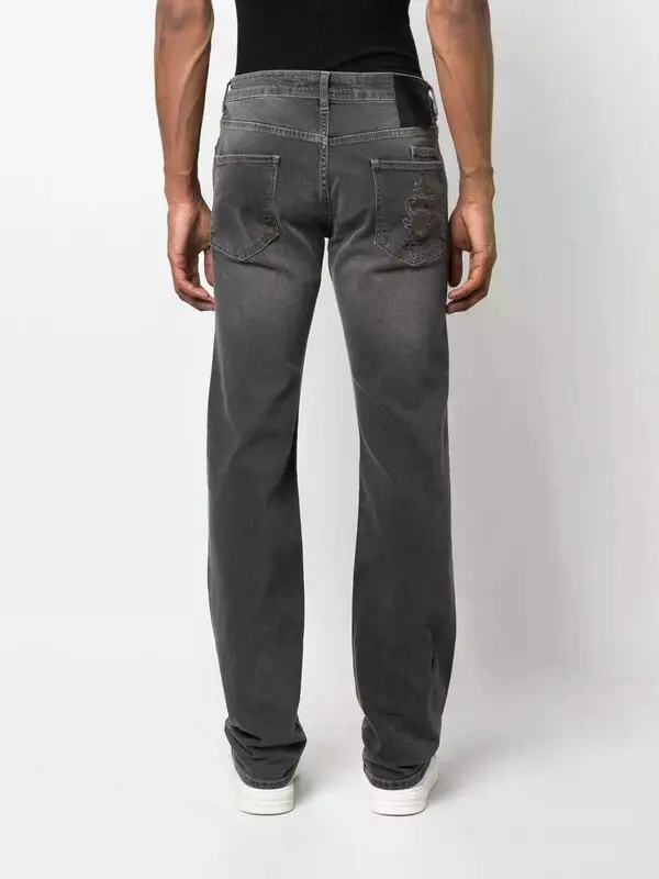BILLIONAIRE Logo Embroidered Straight Leg Jeans - Grey