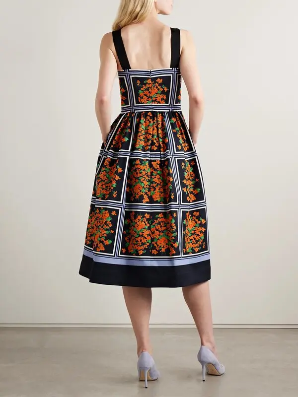 Carolina Herrera Floral Print Faille Midi Dress