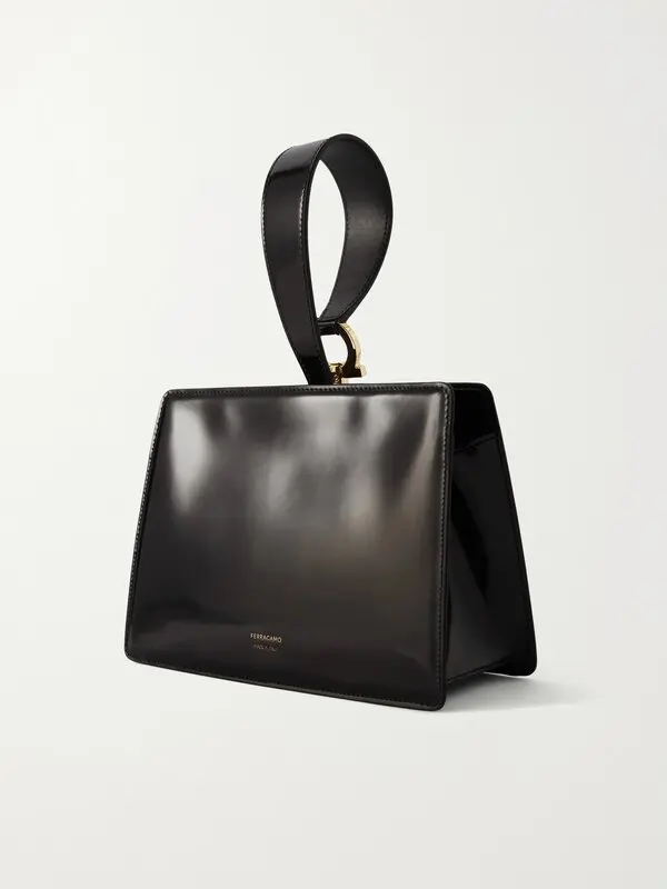 FERRAGAMO Mini Embellished Glossed-leather Clutch