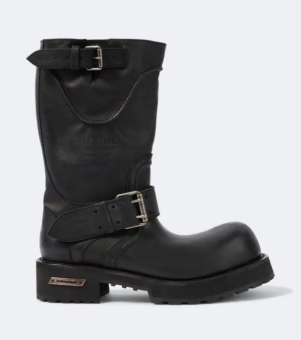Balenciaga Leather Biker Boots - Black