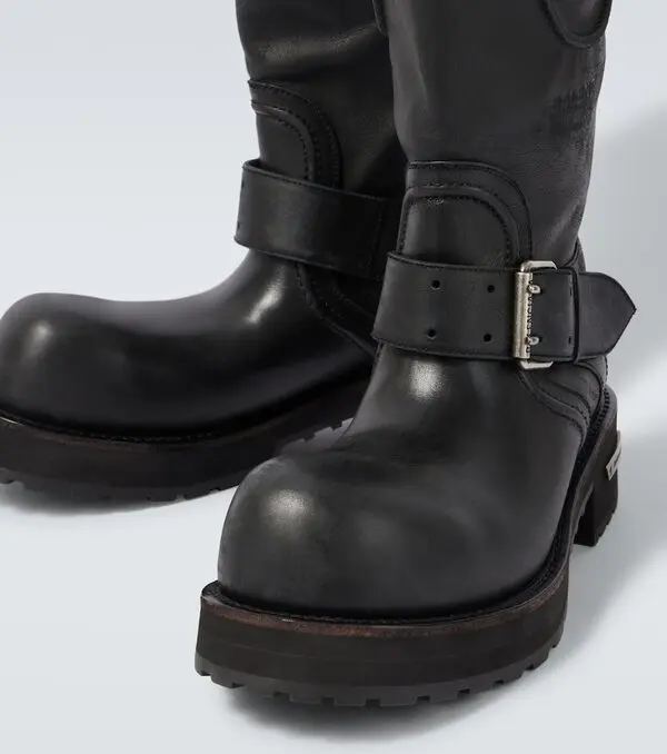 Balenciaga Leather Biker Boots - Black