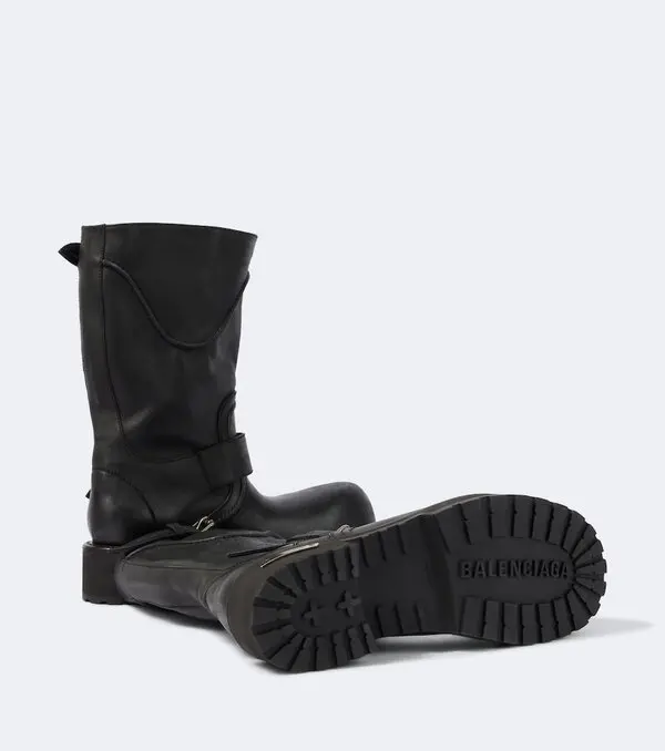 Balenciaga Leather Biker Boots - Black