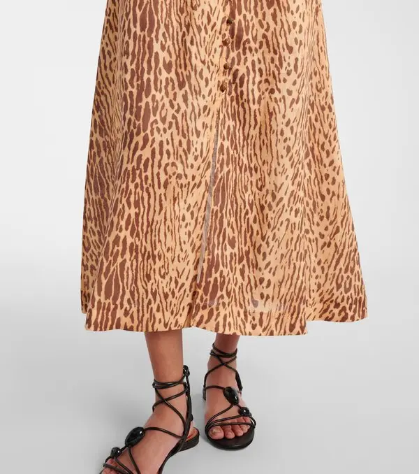Zimmermann Cascadian Leopard-print Linen Midi Dress - Brown