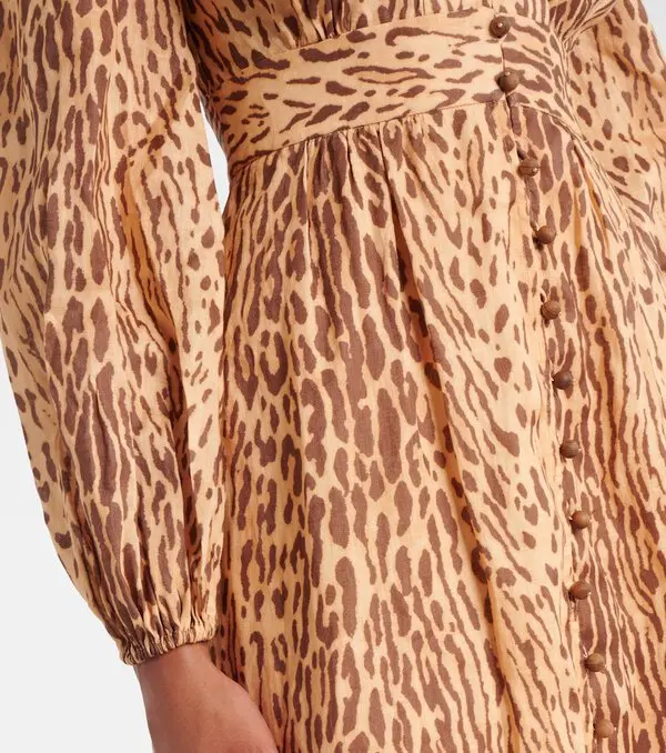Zimmermann Cascadian Leopard-print Linen Midi Dress - Brown