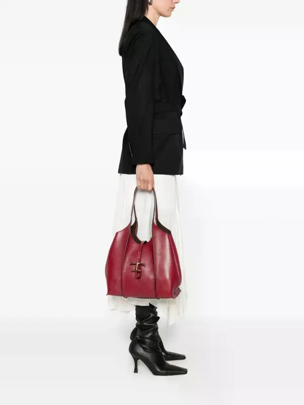 TOD'S T-bar Clasp Leather Tote Bag - Red
