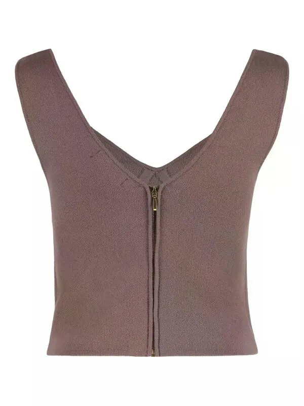 Sablyn Sleeveless V-neck Zip-up Ribbed Knit Top