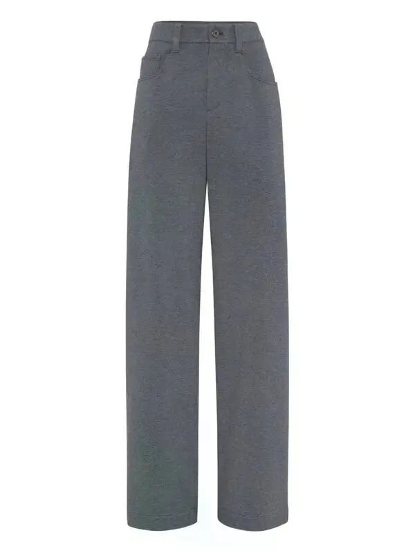 Brunello Cucinelli High-waisted Stretch-cotton Trousers - Grey