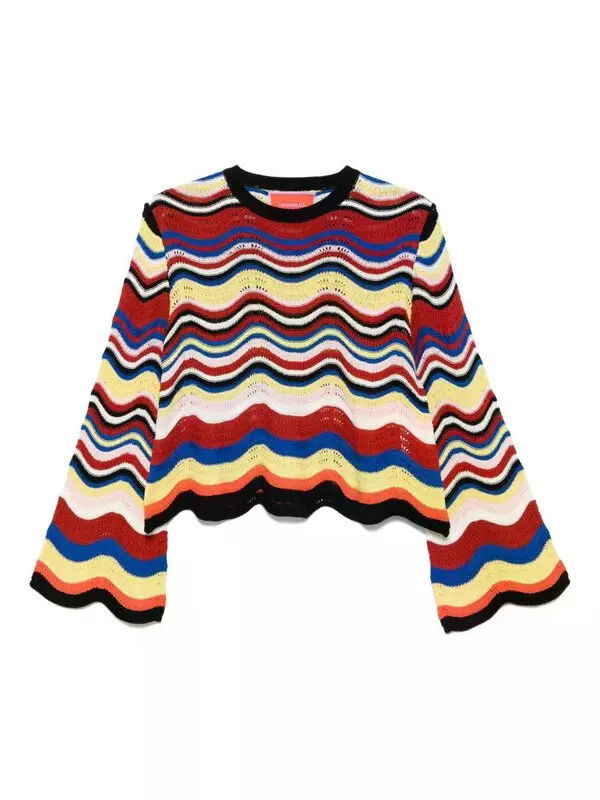 La DoubleJ Wave Pattern Bell Sleeve Sweater - Red